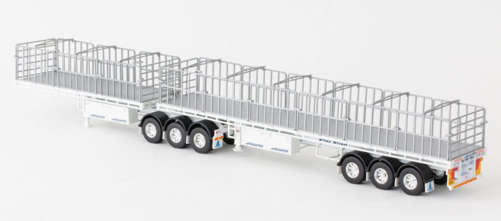 1:50 Scale Freighter Flat Top B-Double Trailers - White